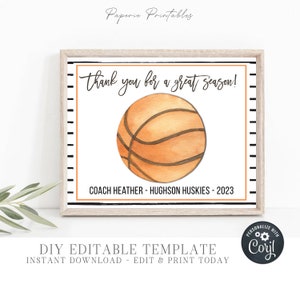 Editable Basketball Coach Gift Printable: Team Appreciation (DIY Corjl ...