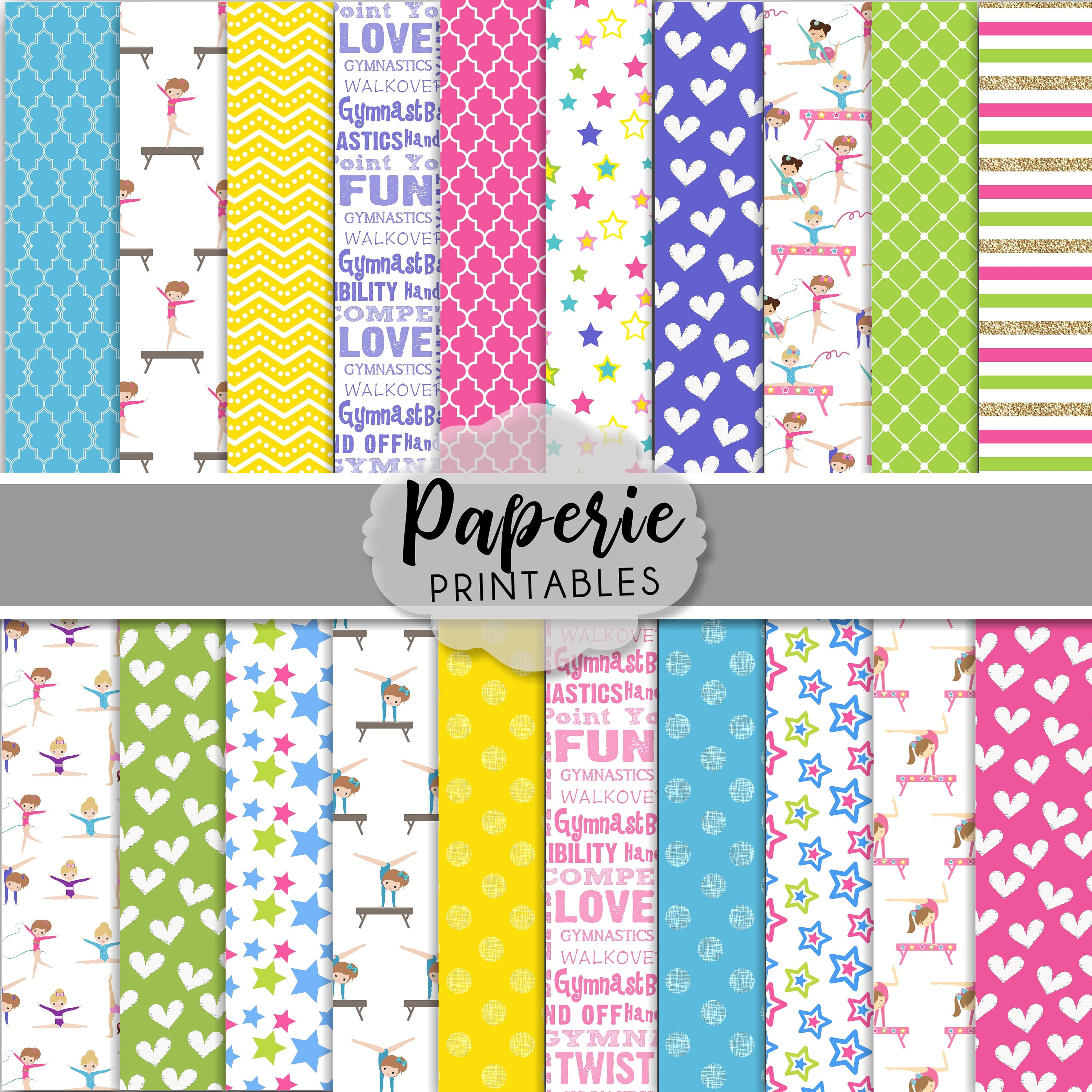 Gymnastics Digital Paper Pack: Scrapbooking Clipart (instant Download ...