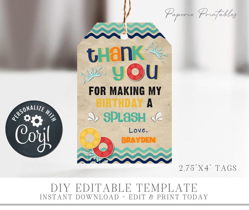 Editable Pool Party Birthday Party Favor Tags Pool Party - Etsy