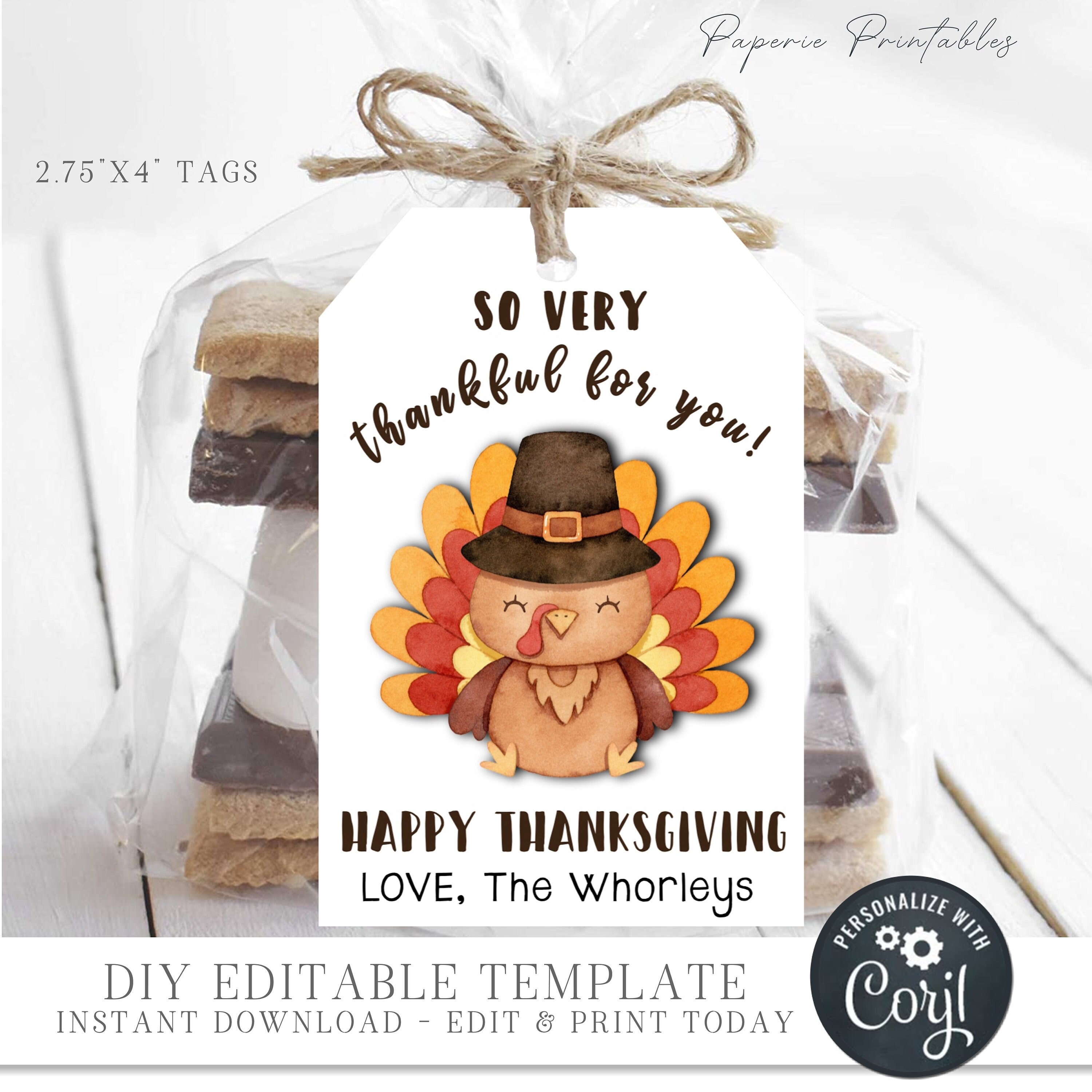 Editable Happy Thanksgiving Gift Tags Thankful for You Gift | Etsy