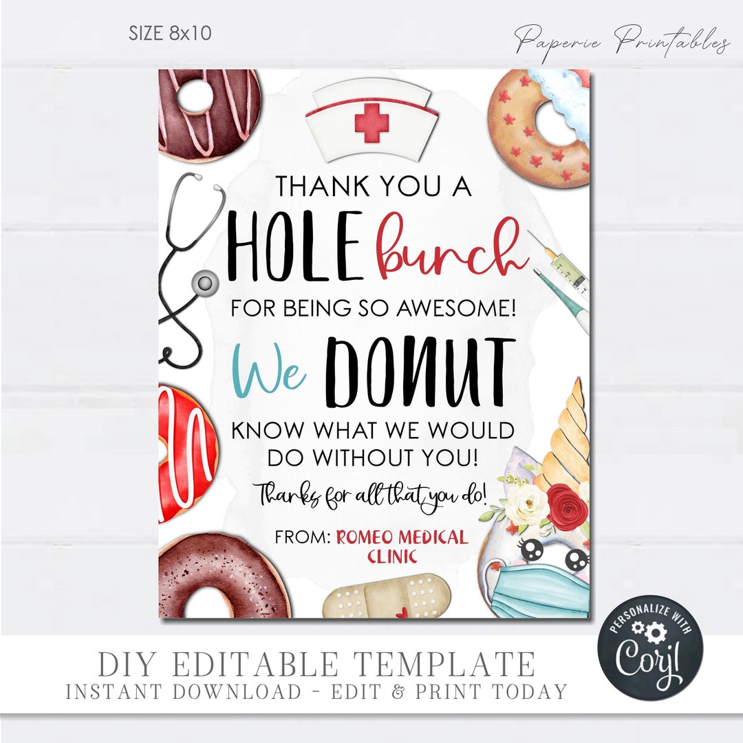 EDITABLE Donut Nurse Appreciation Sign, Nurse Appreciation Donut Sign ...