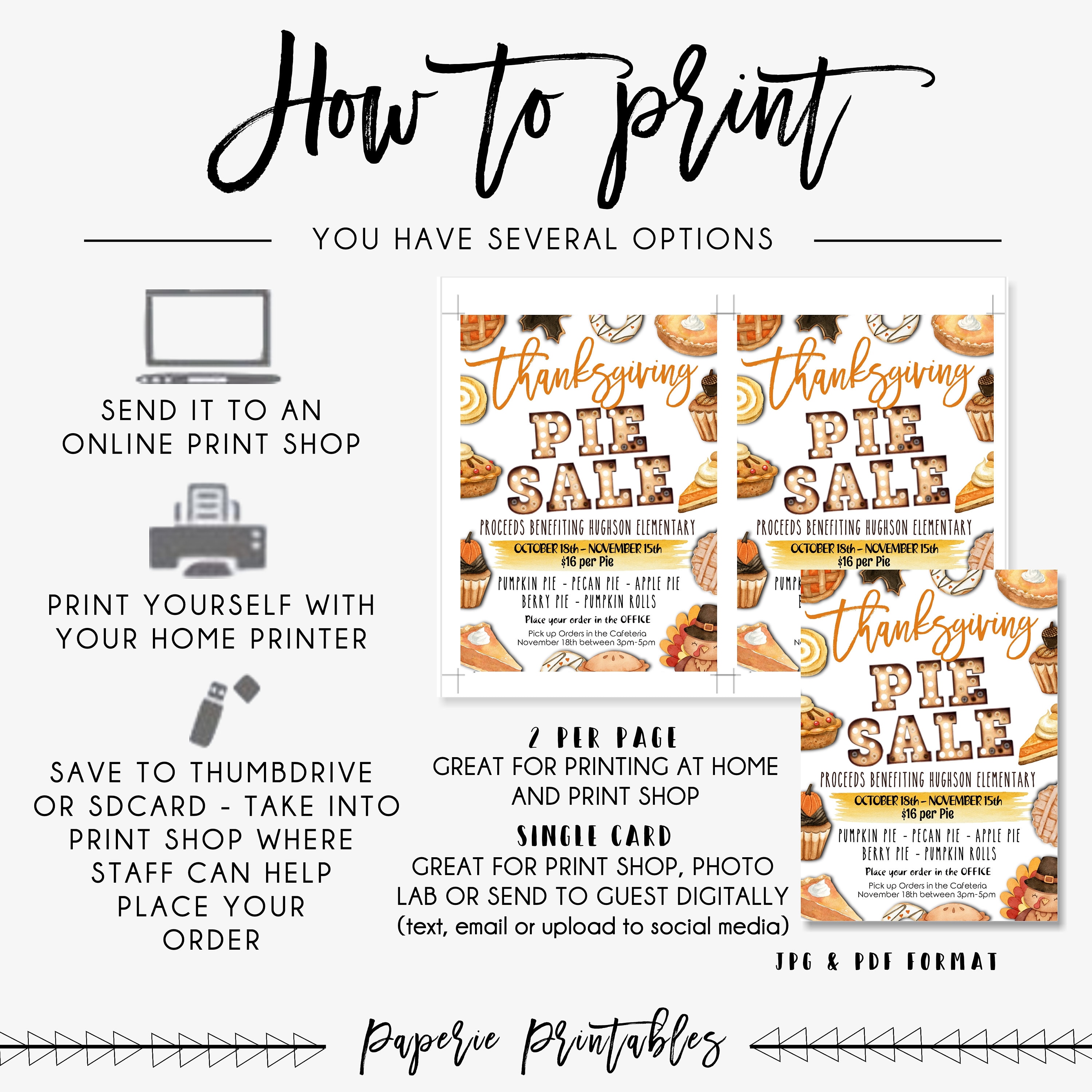 EDITABLE Thanksgiving Pie Sale Flyer, Thanksgiving Pie Fundraising ...
