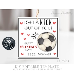 Editable Soccer Valentine Cards: Kids Printable Tags (DIY Corjl) - Etsy