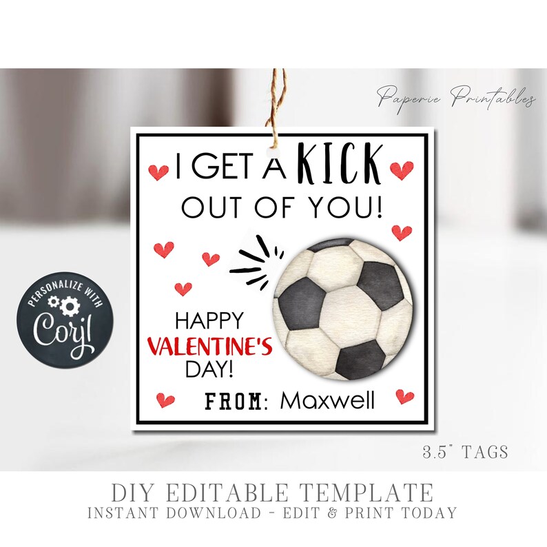 Editable Soccer Valentine Cards: Kids Printable Tags (DIY Corjl) - Etsy