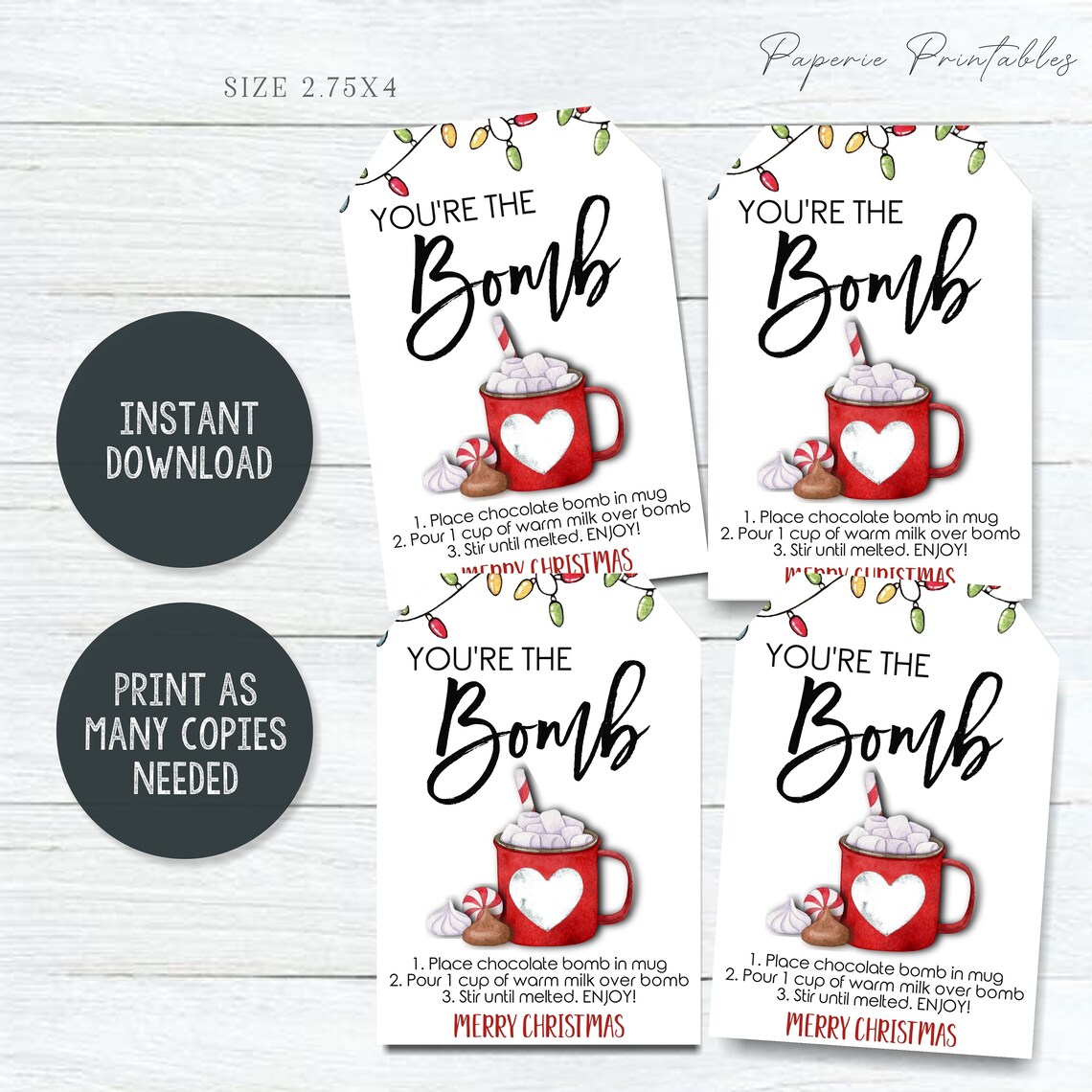 Christmas Hot Chocolate Bomb Tags Printable Hot Chocolate - Etsy
