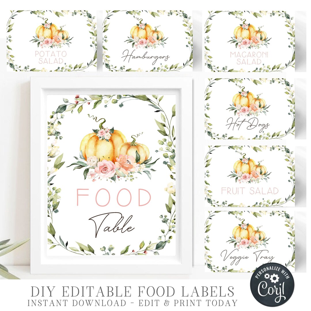 EDITABLE Pumpkin Food Label Tent Cards Girl Pumpkin Food Label Little ...