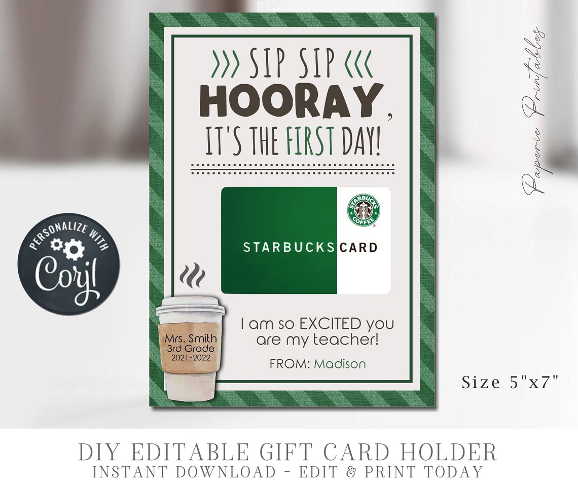 EDITABLE Coffee Gift Certificate Card for Teacher Back to | Etsy
