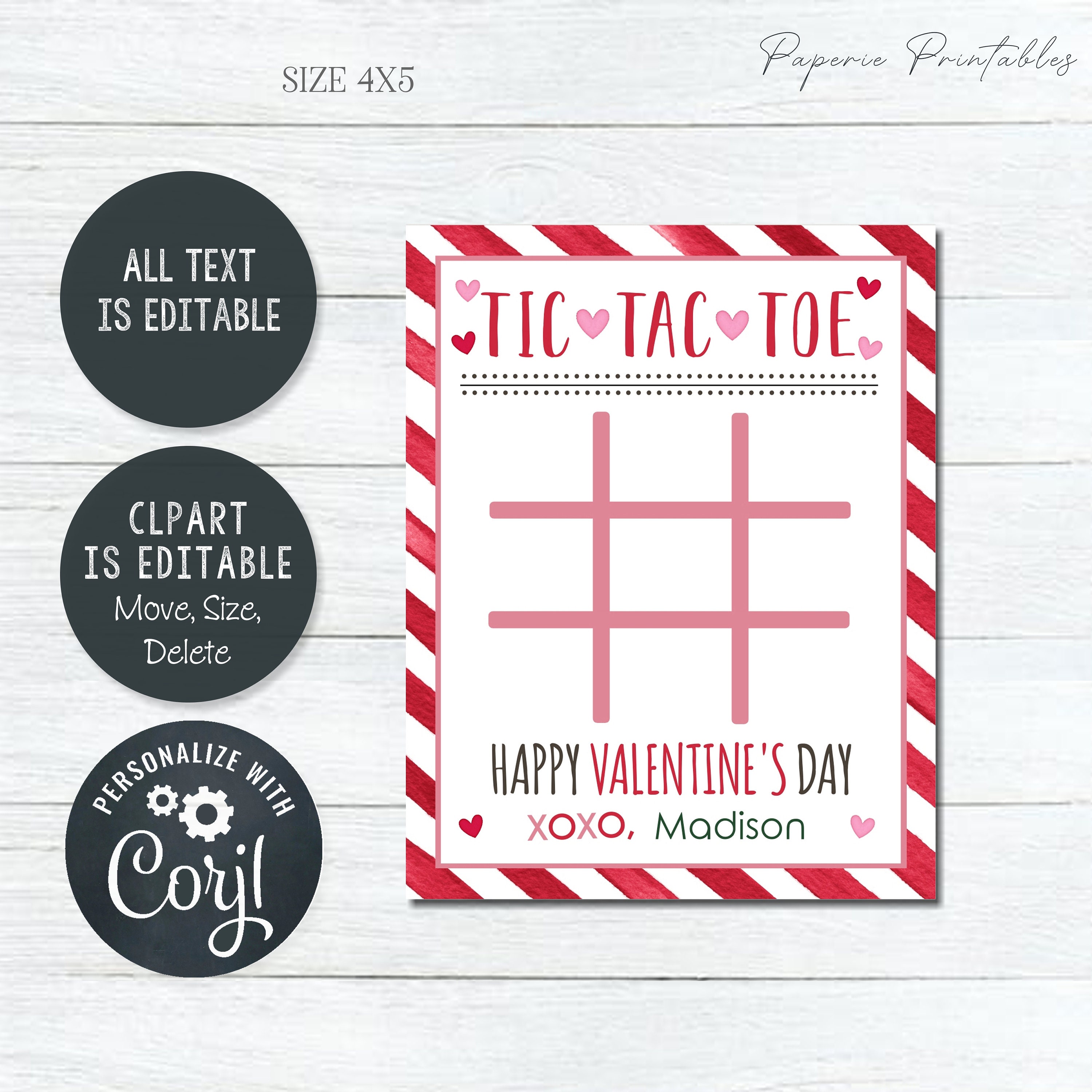 Editable Tic Tac Toe Valentine Cards: School Game (digital Download) - Etsy