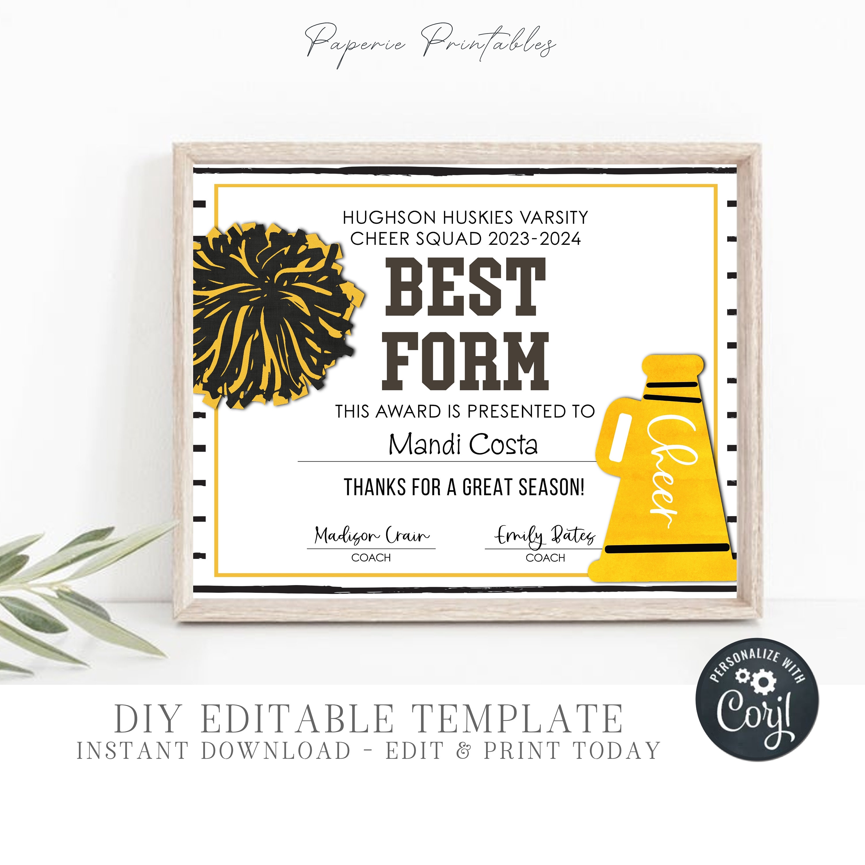 Editable Cheerleading Awards: End of Season Team Certificate (DIY W ...
