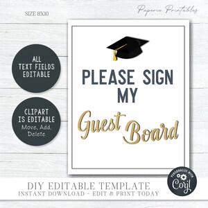 Editable Graduation Guest Book Signature Board (digital Download) #GP45 ...
