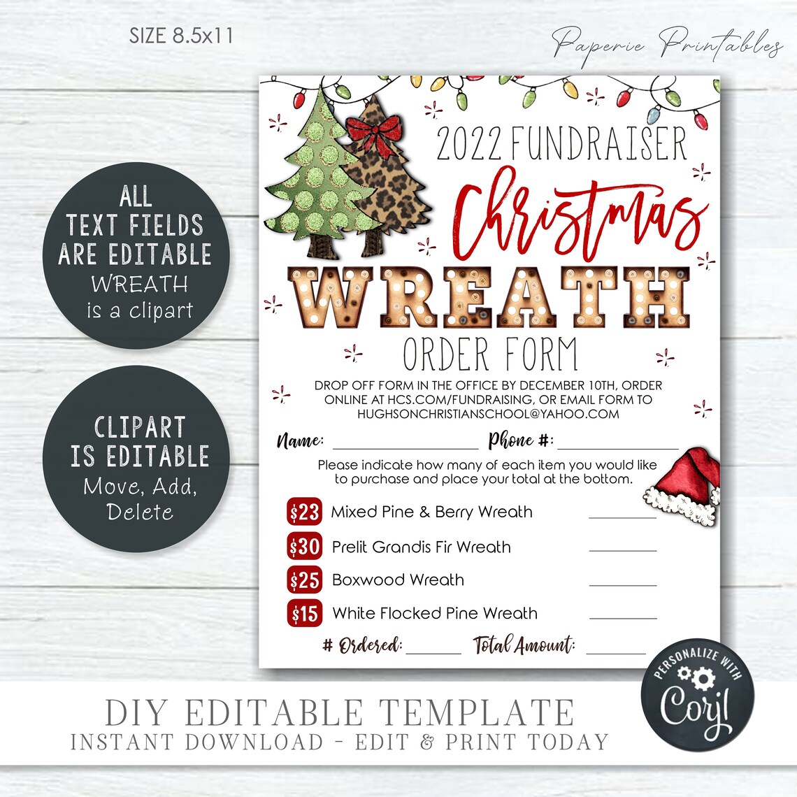EDITABLE Christmas Wreath Fundraising Order Form Wreath Sale - Etsy