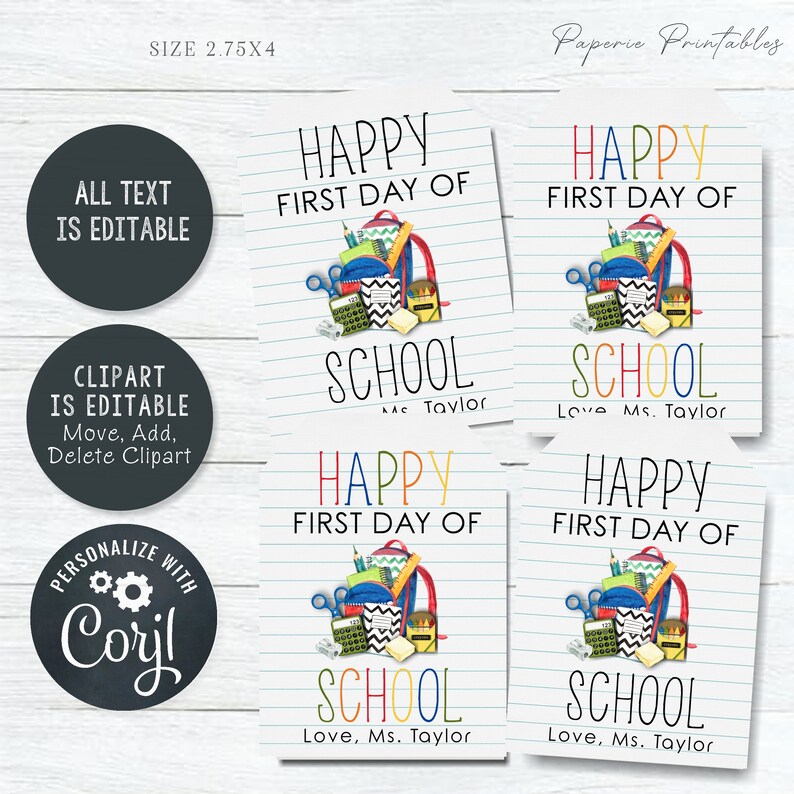 EDITABLE First Day of School Printable Tag Back to School | Etsy