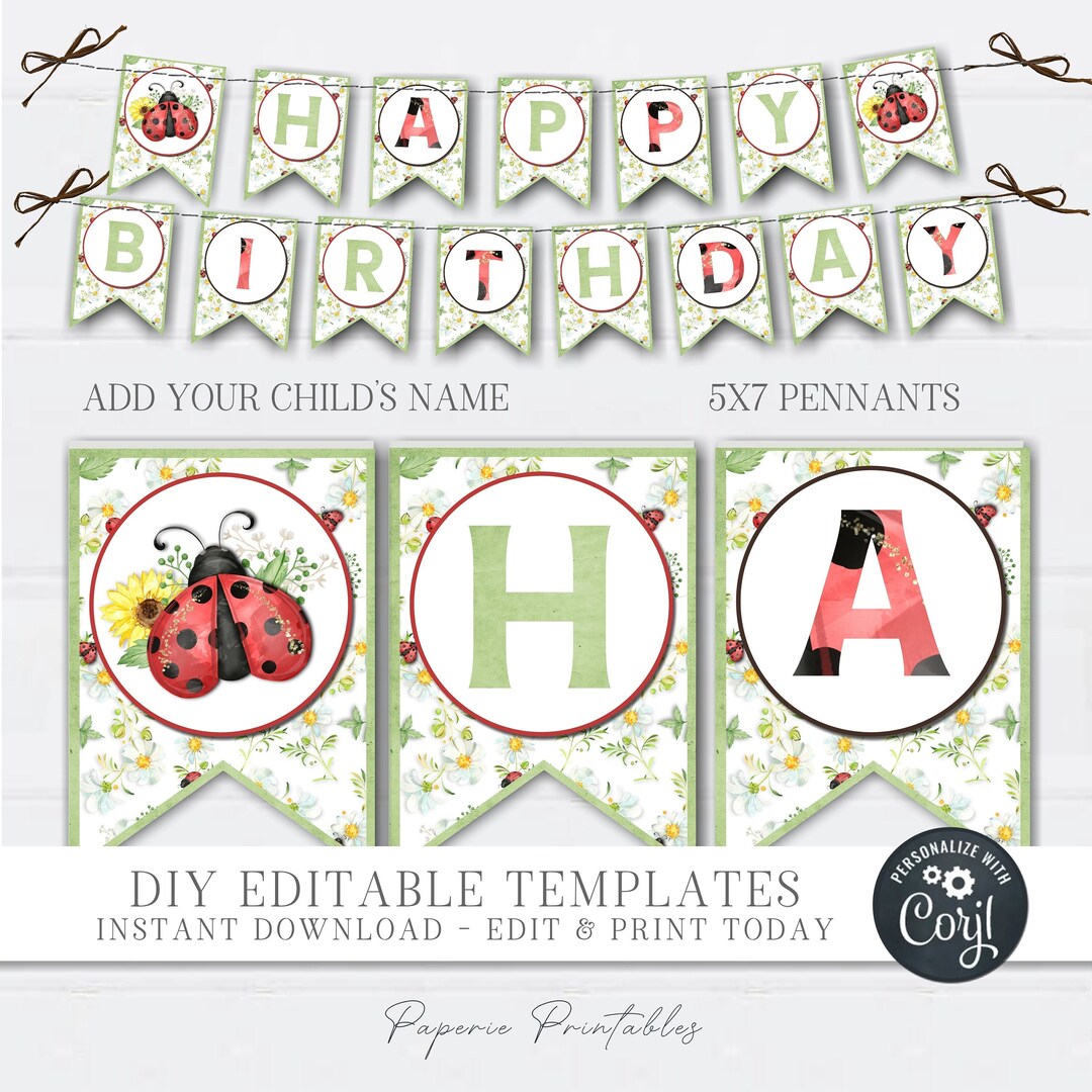 Ladybug Birthday Banner: Editable Pennant Decorations (digital Download ...