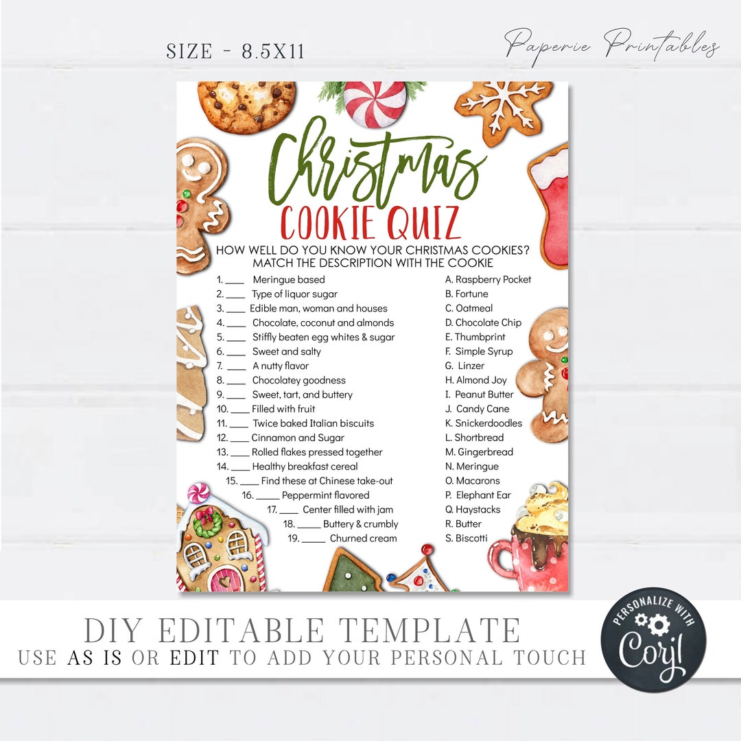EDITABLE Christmas Cookie Quiz Game, Christmas Cookie Game Printable ...