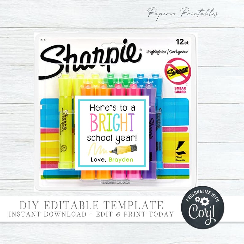 EDITABLE Bright School Year Teacher Gift Tag First day of | Etsy