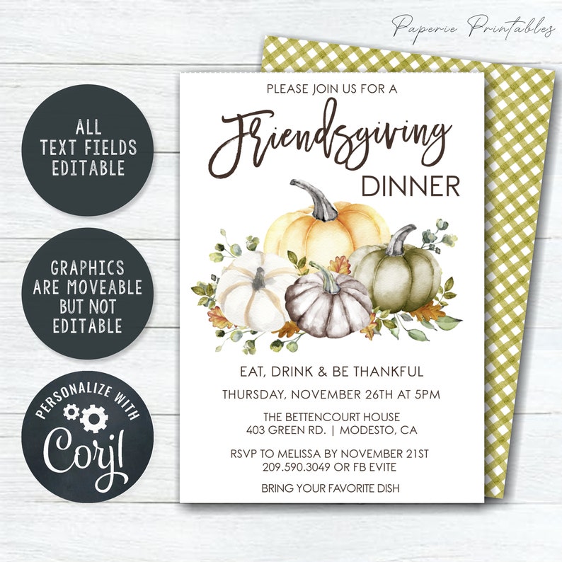 Editable Thanksgiving Feast Invitation: Modern Dinner Party Template ...