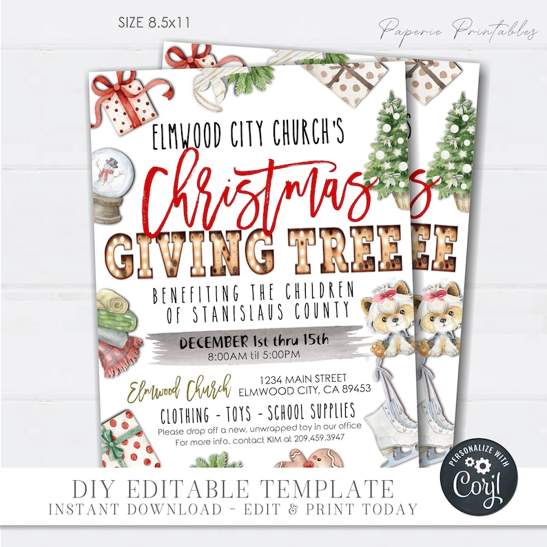 EDITABLE Christmas Giving Tree Flyer Toy Drive Fundraiser - Etsy