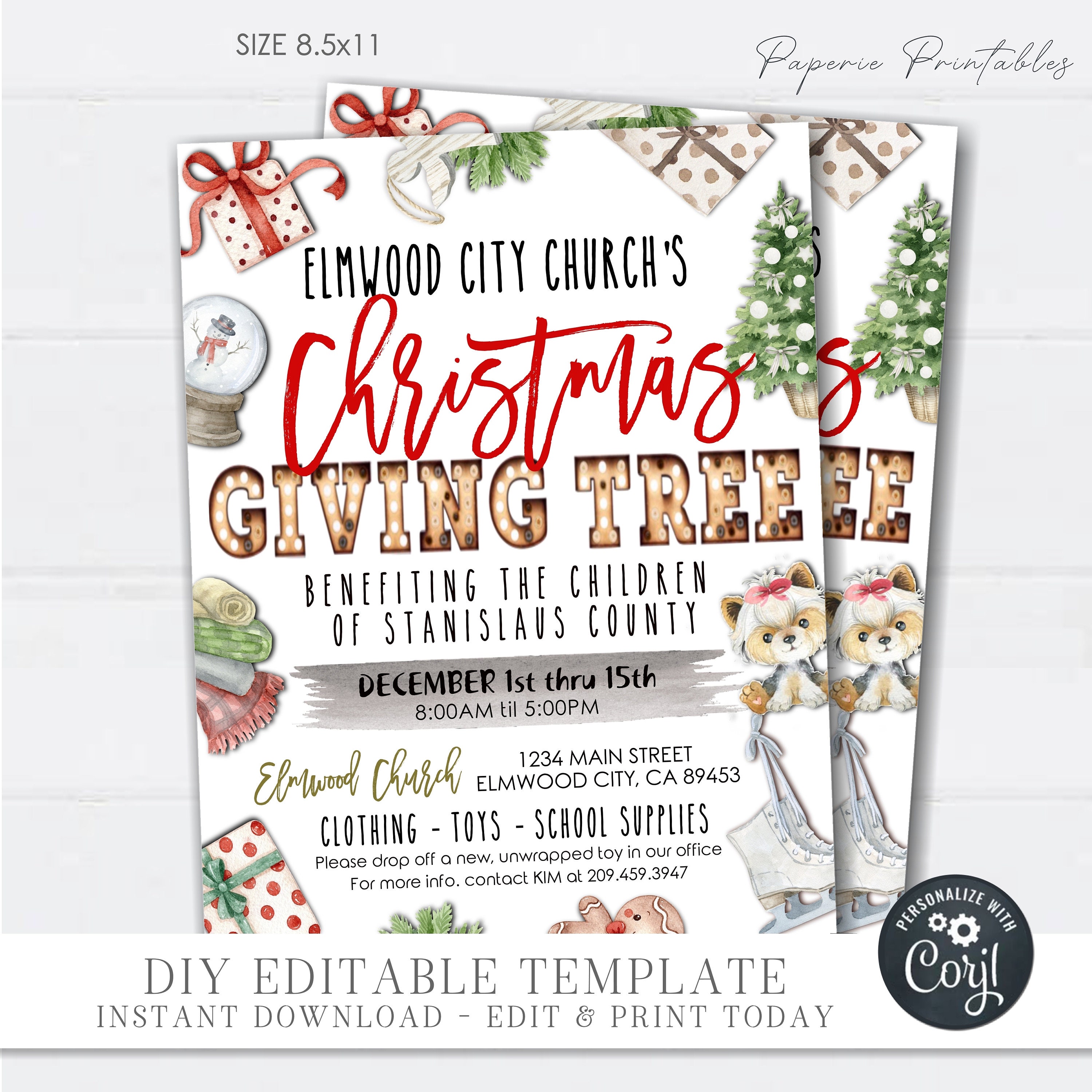 EDITABLE Christmas Giving Tree Flyer Toy Drive Fundraiser - Etsy