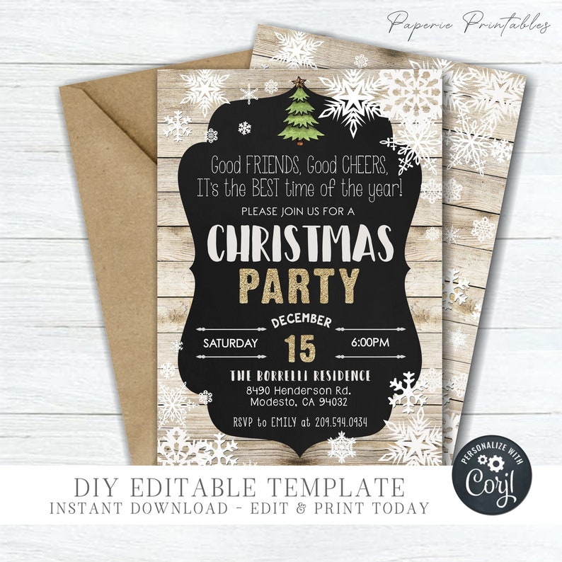 Editable Country Christmas Party Invitation Template (DIY Edit With ...