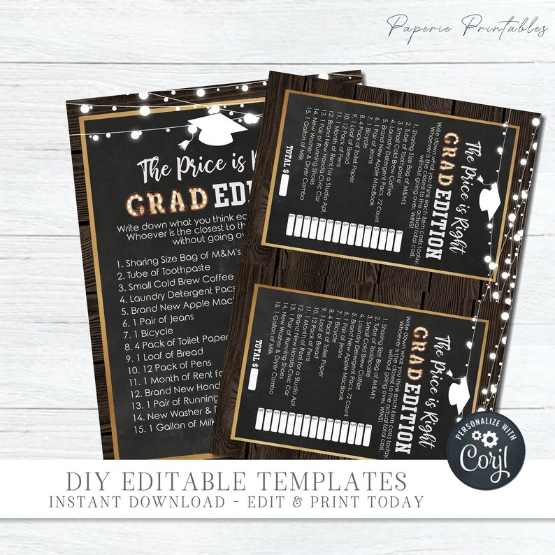 Editable Graduation Party Games Price is Right Graduation - Etsy