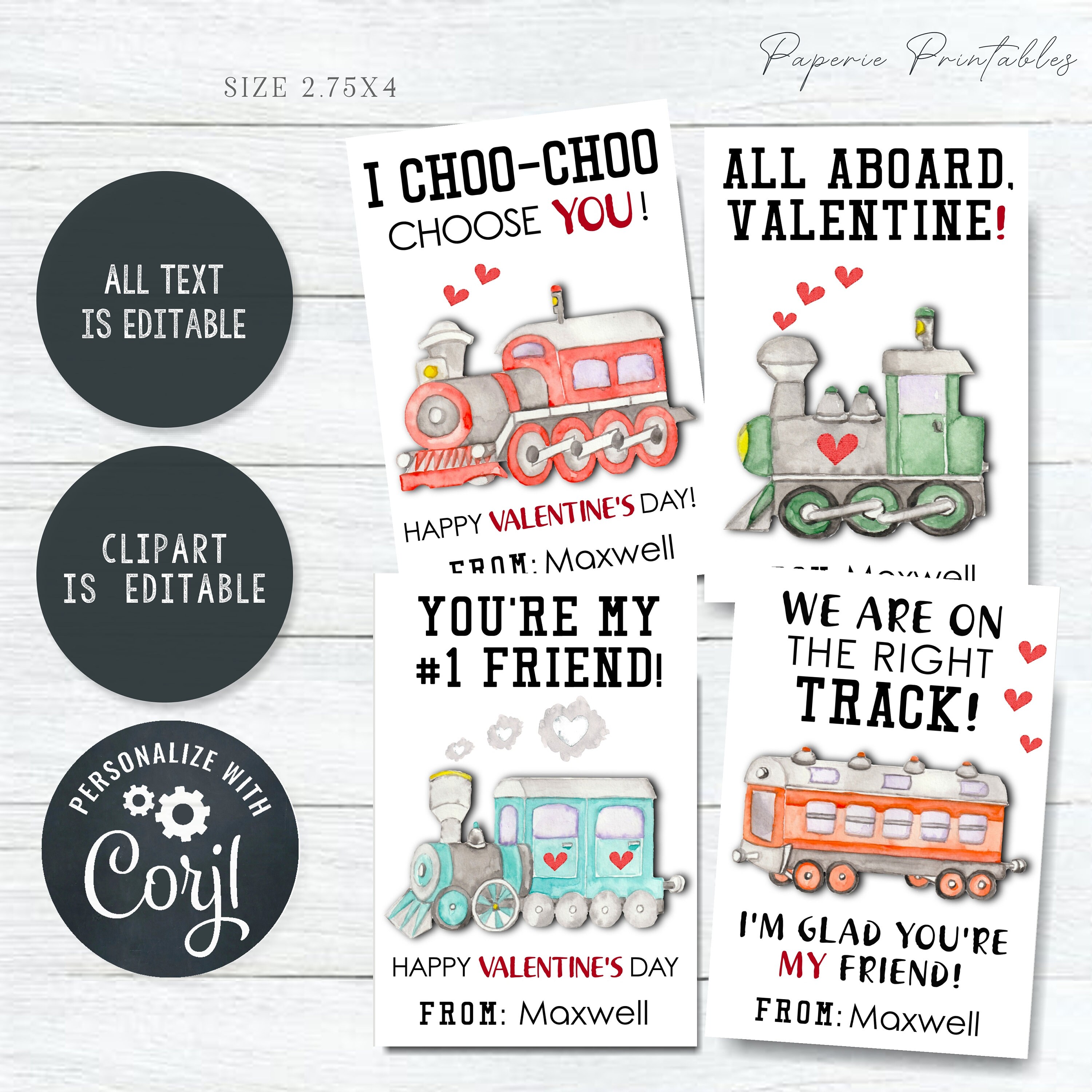 Editable Train Valentine Tags Kids Valentine Cards School | Etsy