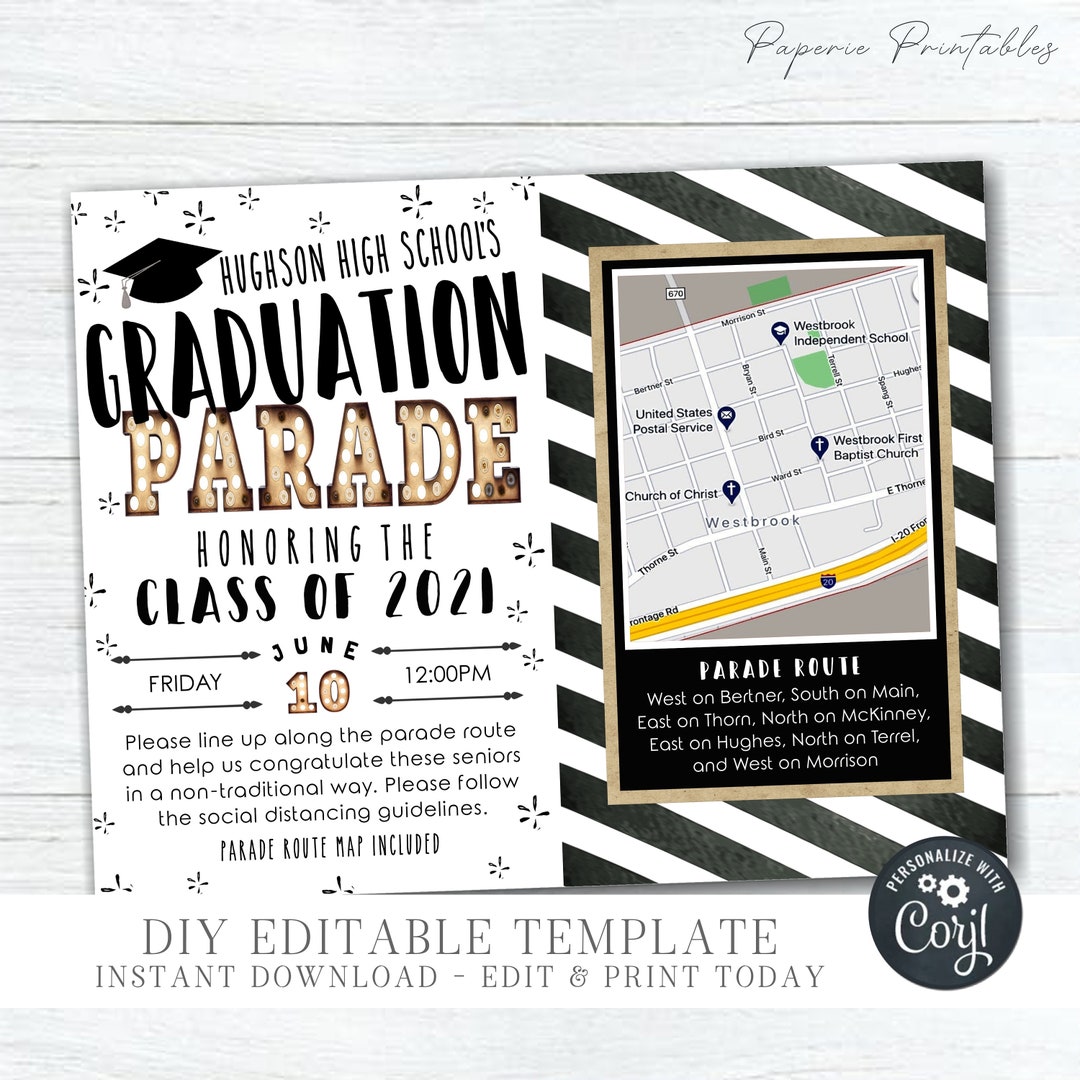 EDITABLE School Graduation Parade Flyer - Drive by Graduation Parade ...
