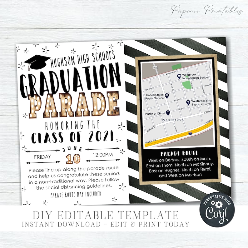 Editable Graduation Parade Flyer: Senior Send off (DIY Corjl Template ...