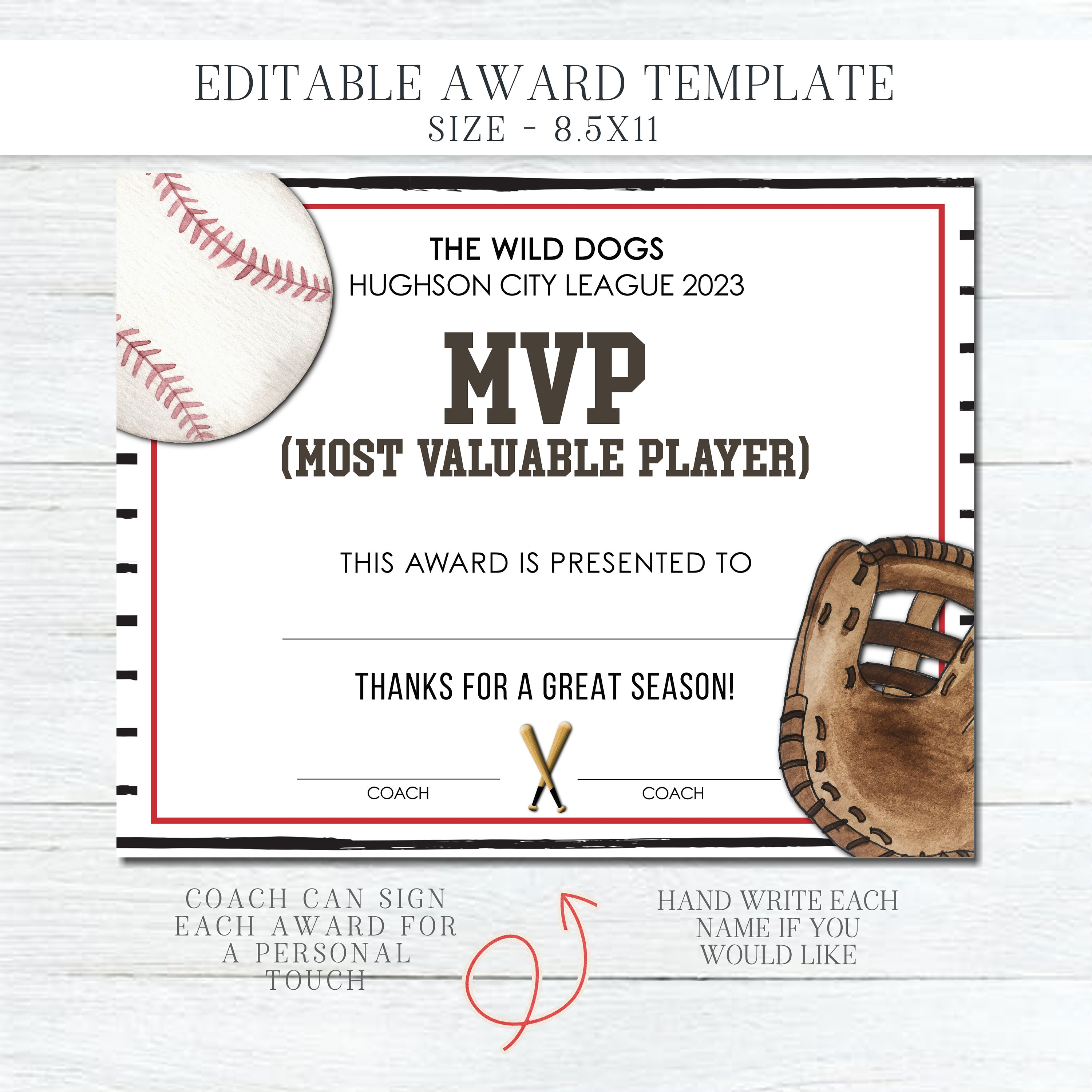 Editable Baseball Award Certificates: Team Party Printables (DIY W ...