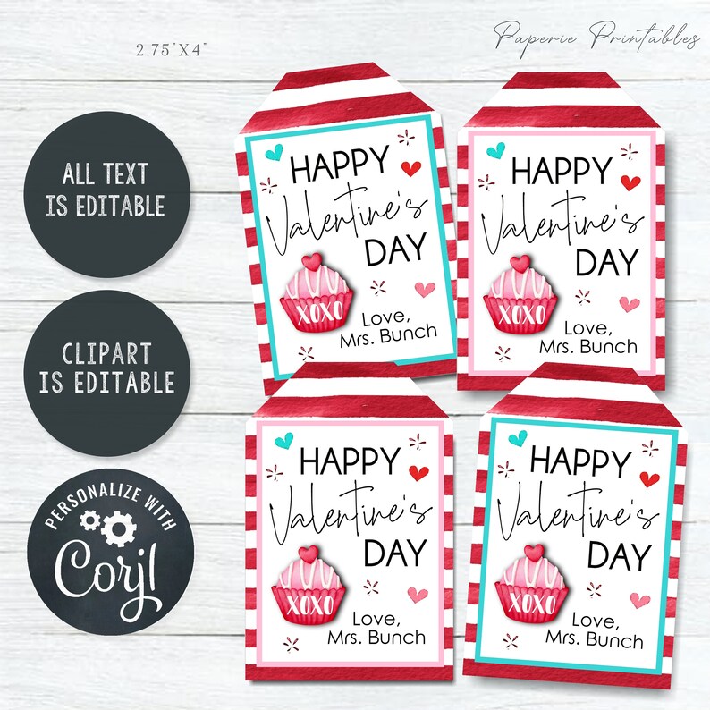 Editable Valentine's Day Gift Tag Happy Valentine's - Etsy