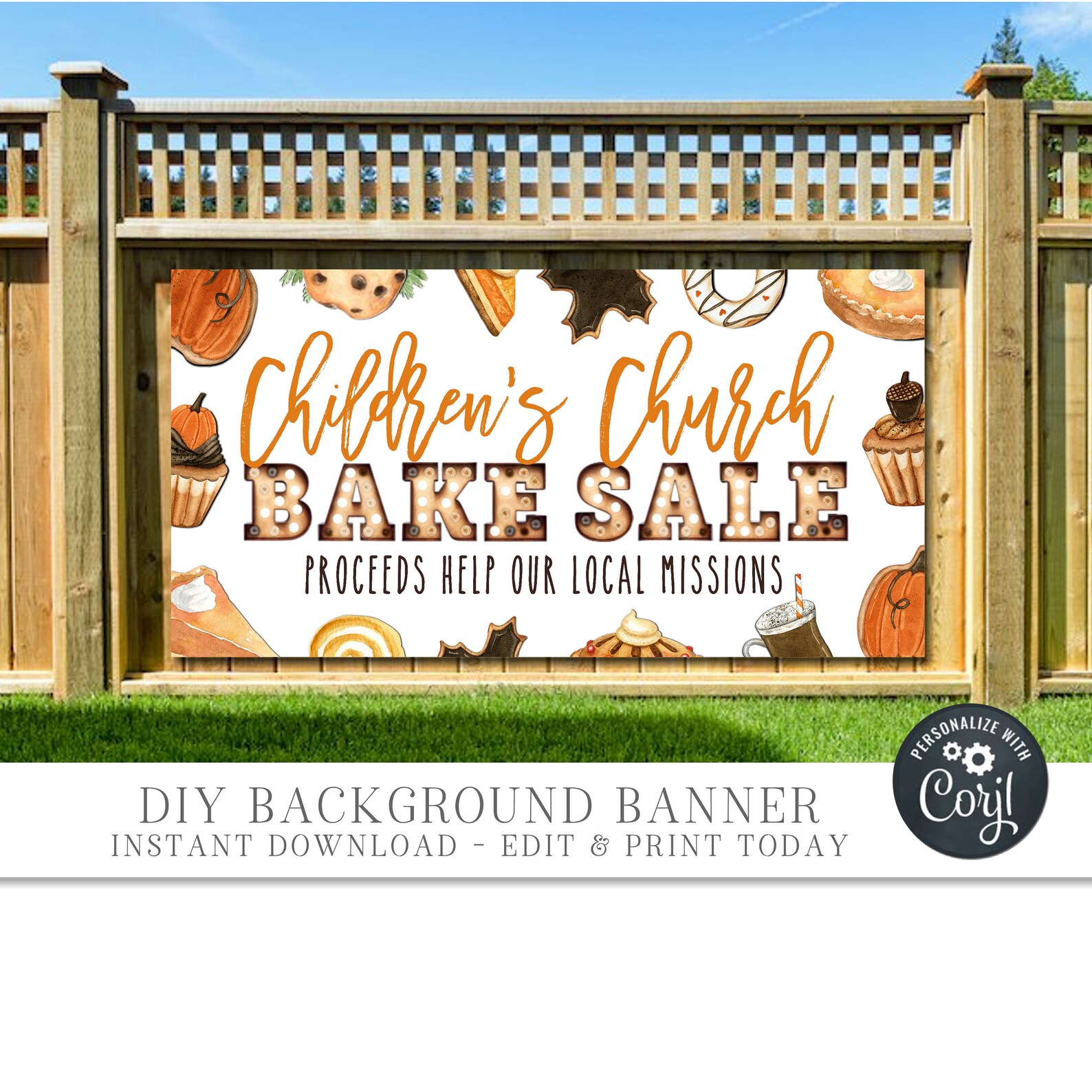 EDITABLE Thanksgiving Bake Sale Backdrop, Bake Sale Banner, Church Bake ...