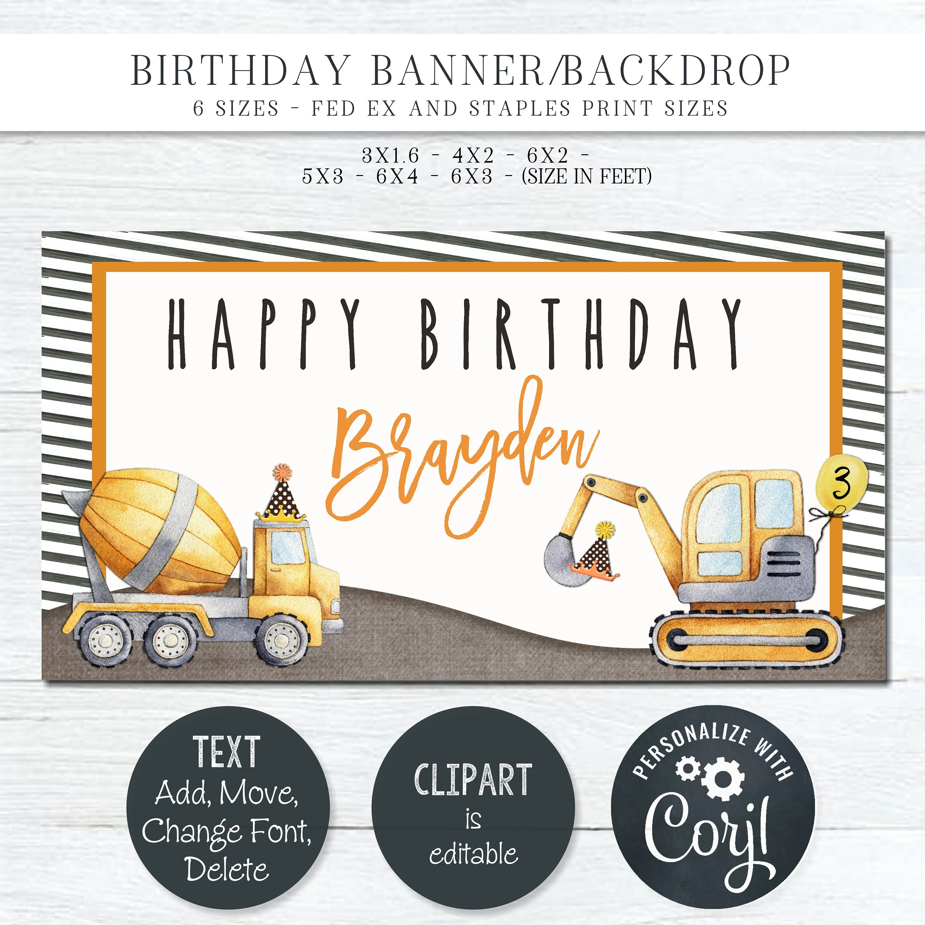 EDITABLE Construction Birthday Backdrop Construction - Etsy