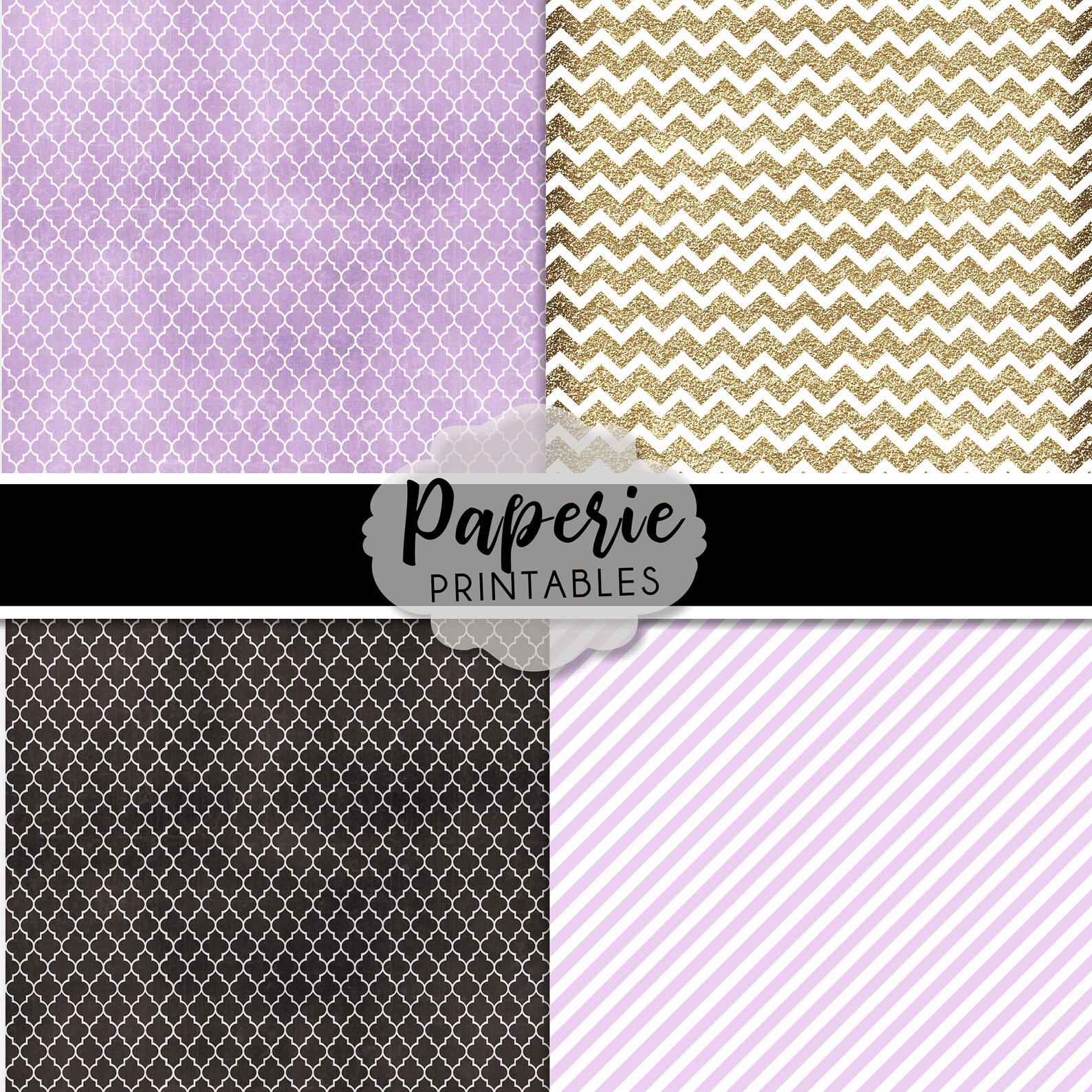 Light Purple Gold Glitter & Black Pattern Digital Paper | Etsy