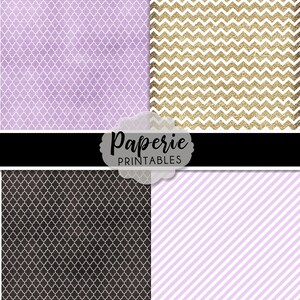 Light Purple, Gold Glitter & Black Pattern Digital Paper - 12x12 ...