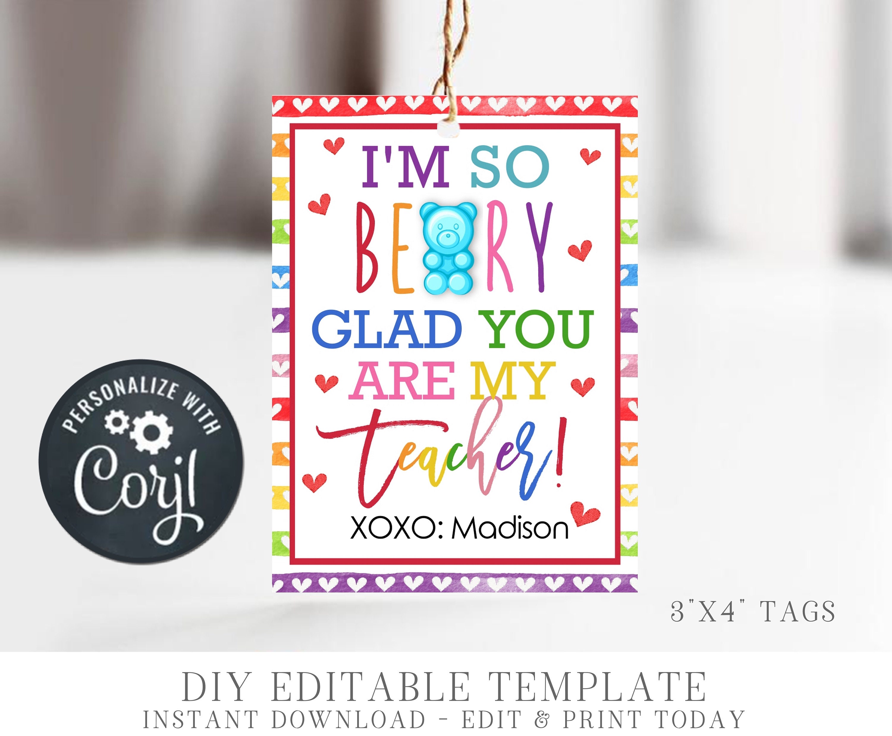 Editable Teacher Valentine Tags Gummy Bear Valentine Tags - Etsy