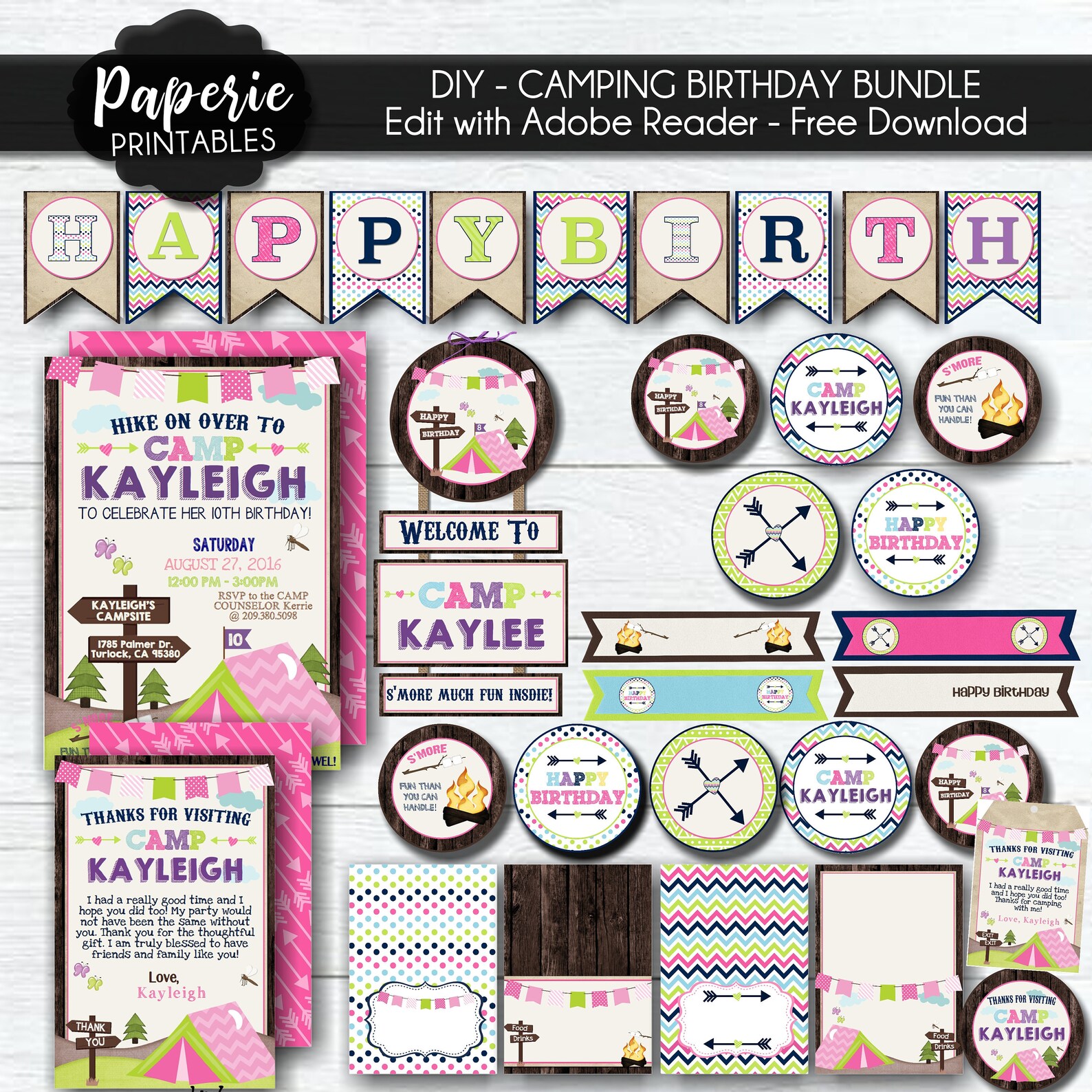Girl Camping Birthday Party BUNDLE Girl Camping Birthday - Etsy
