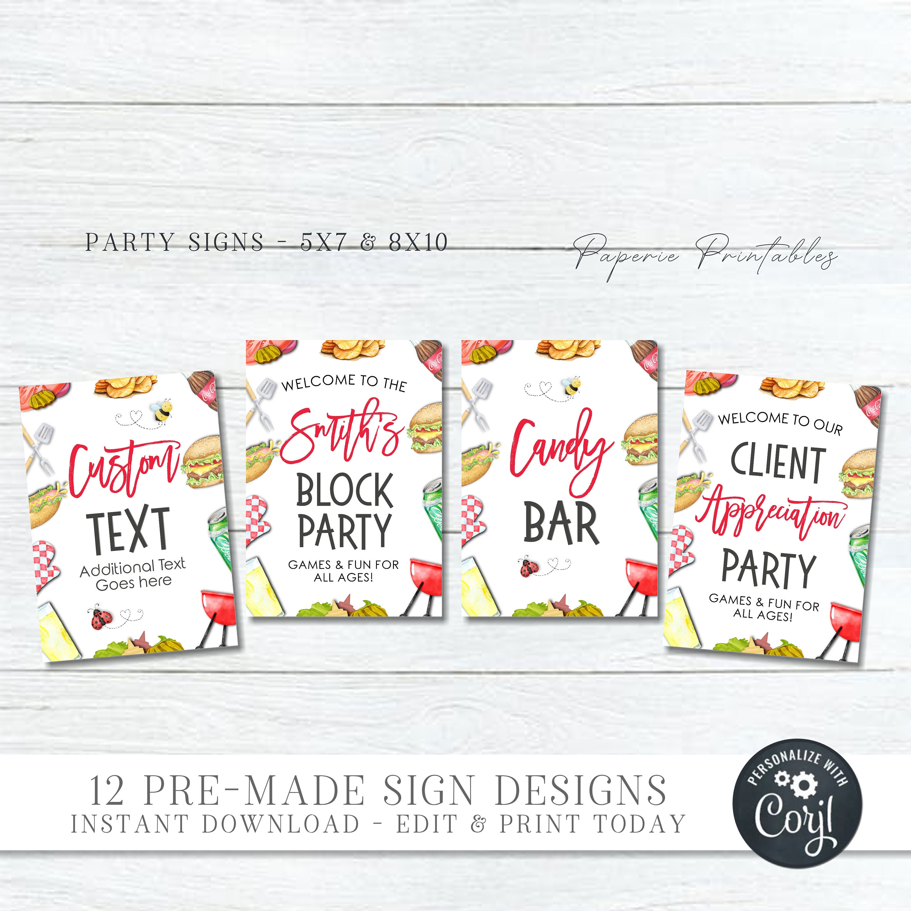 Editable BBQ Party Signs: Summer Cookout Decor (DIY Corjl Template) # ...