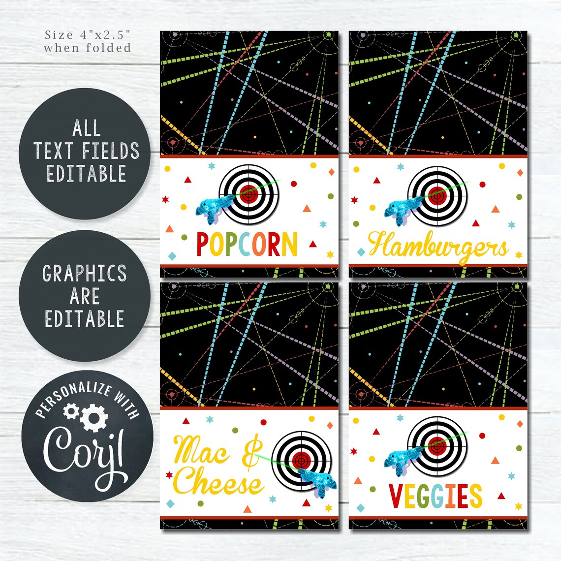 Editable Laser Tag Food Label Tent Cards (digital Download) #BP08 - Etsy