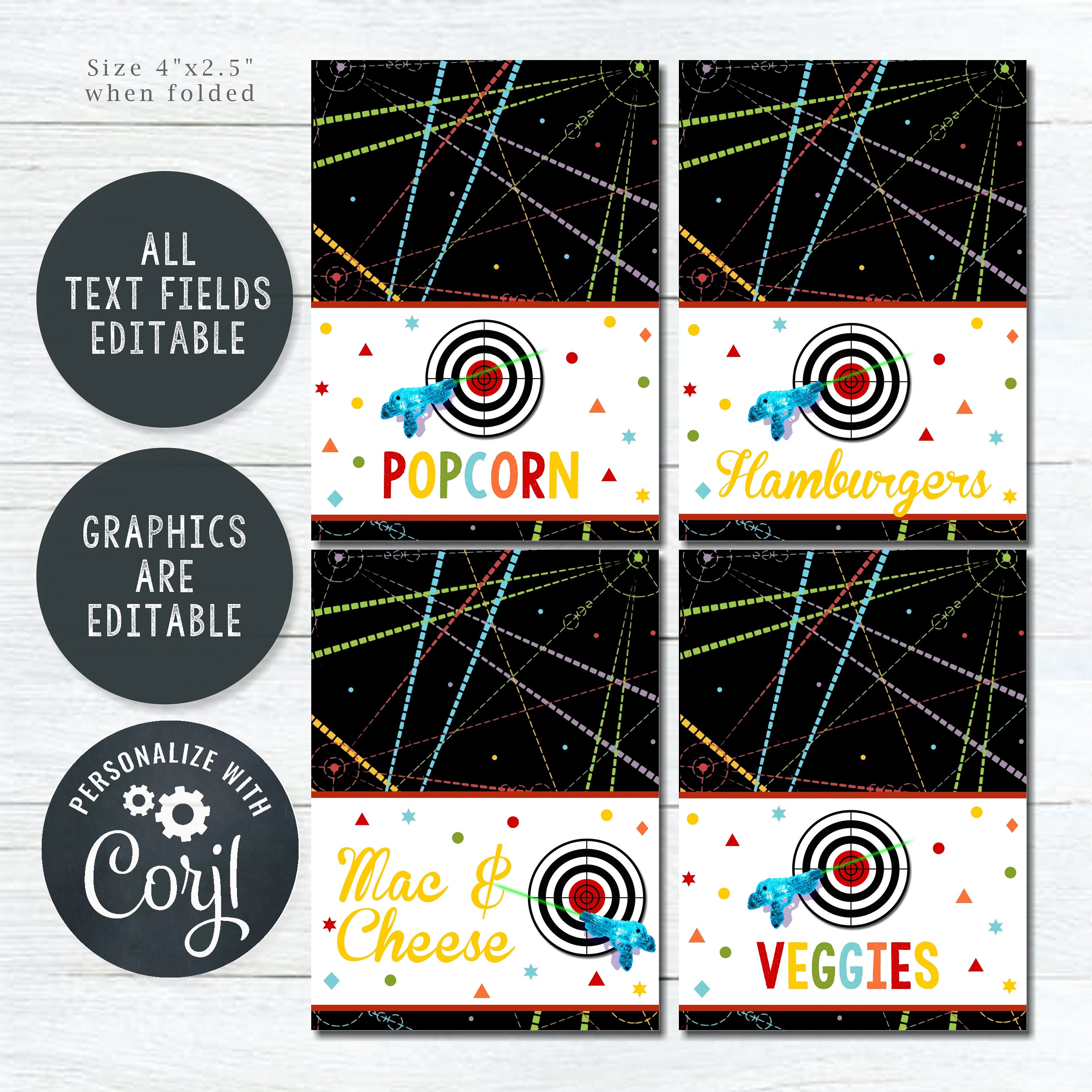 Editable Laser Tag Food Label Tent Cards (digital Download) #BP08 - Etsy