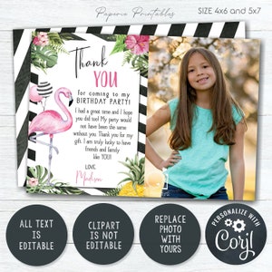 Editable Flamingo Birthday Thank You Card: Tropical Design (DIY Corjl ...