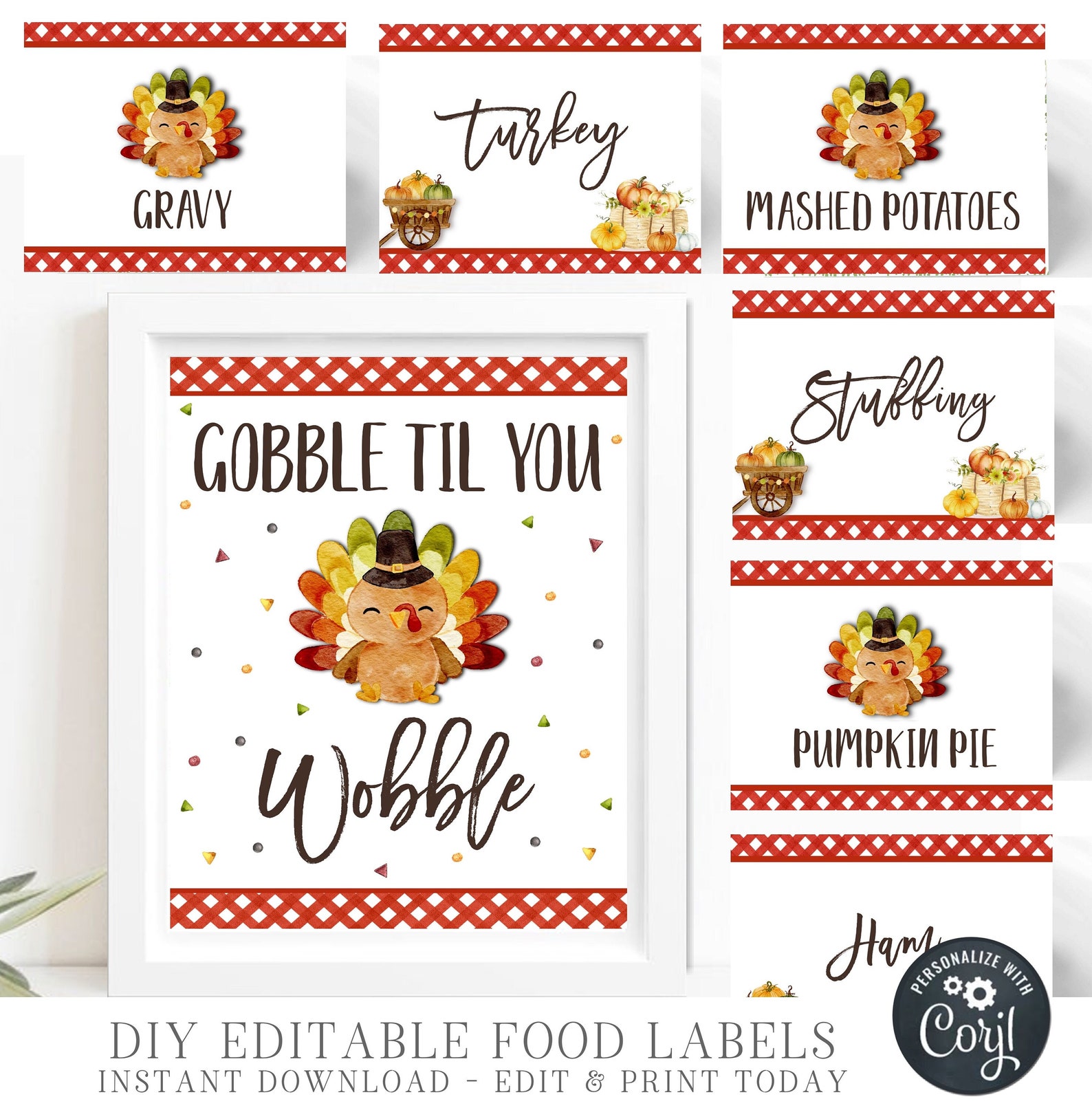 EDITABLE Gobble Til You Wobble Thanksgiving Food Labels | Etsy