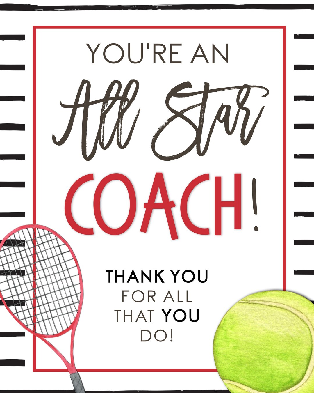 EDITABLE Tennis Appreciation Sign Teacher or Coach, Tennis Coach ...