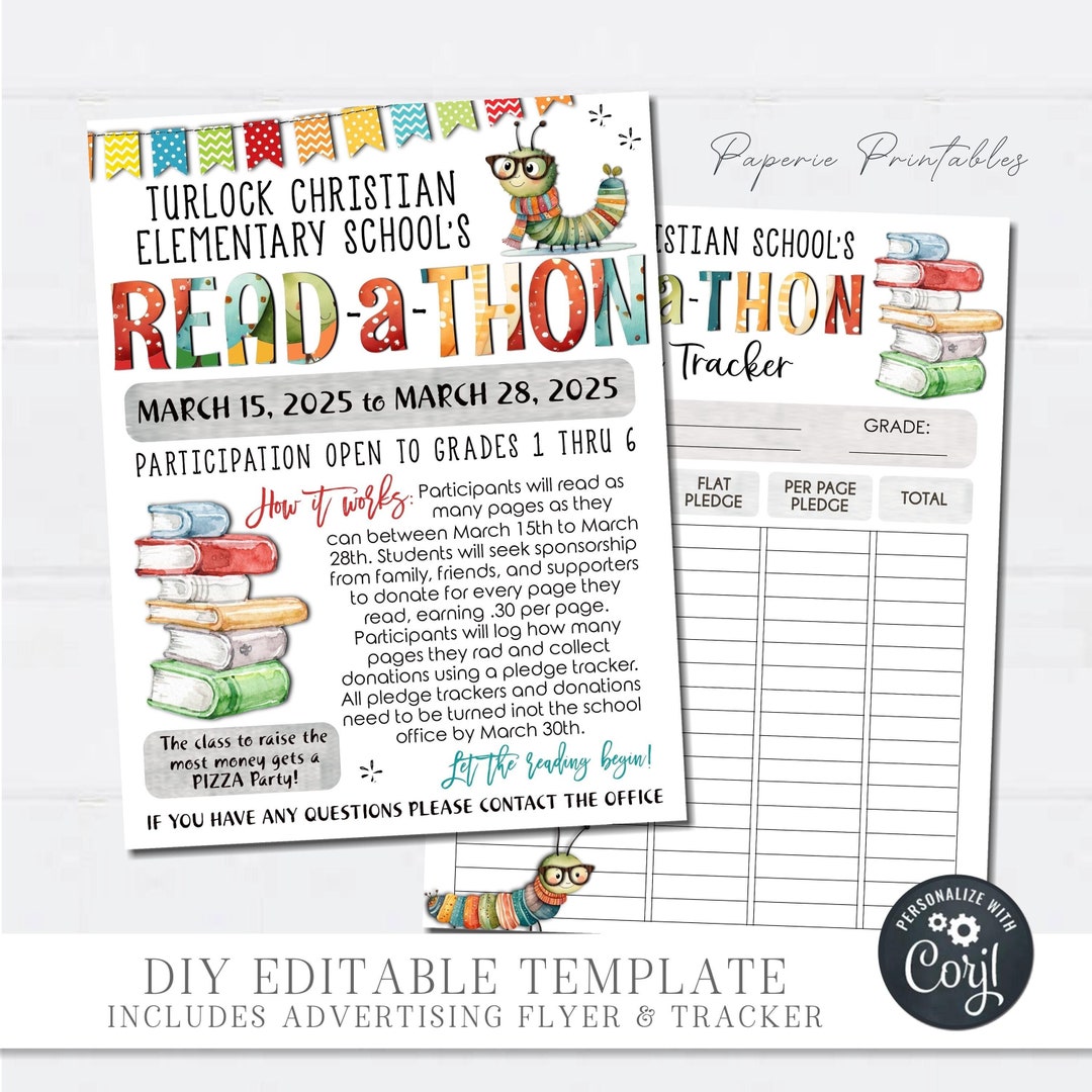 Editable School Read-a-thon Flyer Template (DIY, Corjl) - Etsy