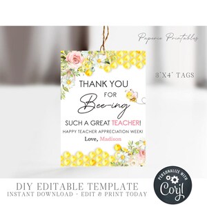 EDITABLE Lip Balm Teacher Appreciation Gift Tag, Bee Teacher ...
