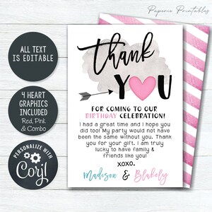 EDITABLE Valentine's Day Birthday Thank You Card Sweetheart Birthday ...