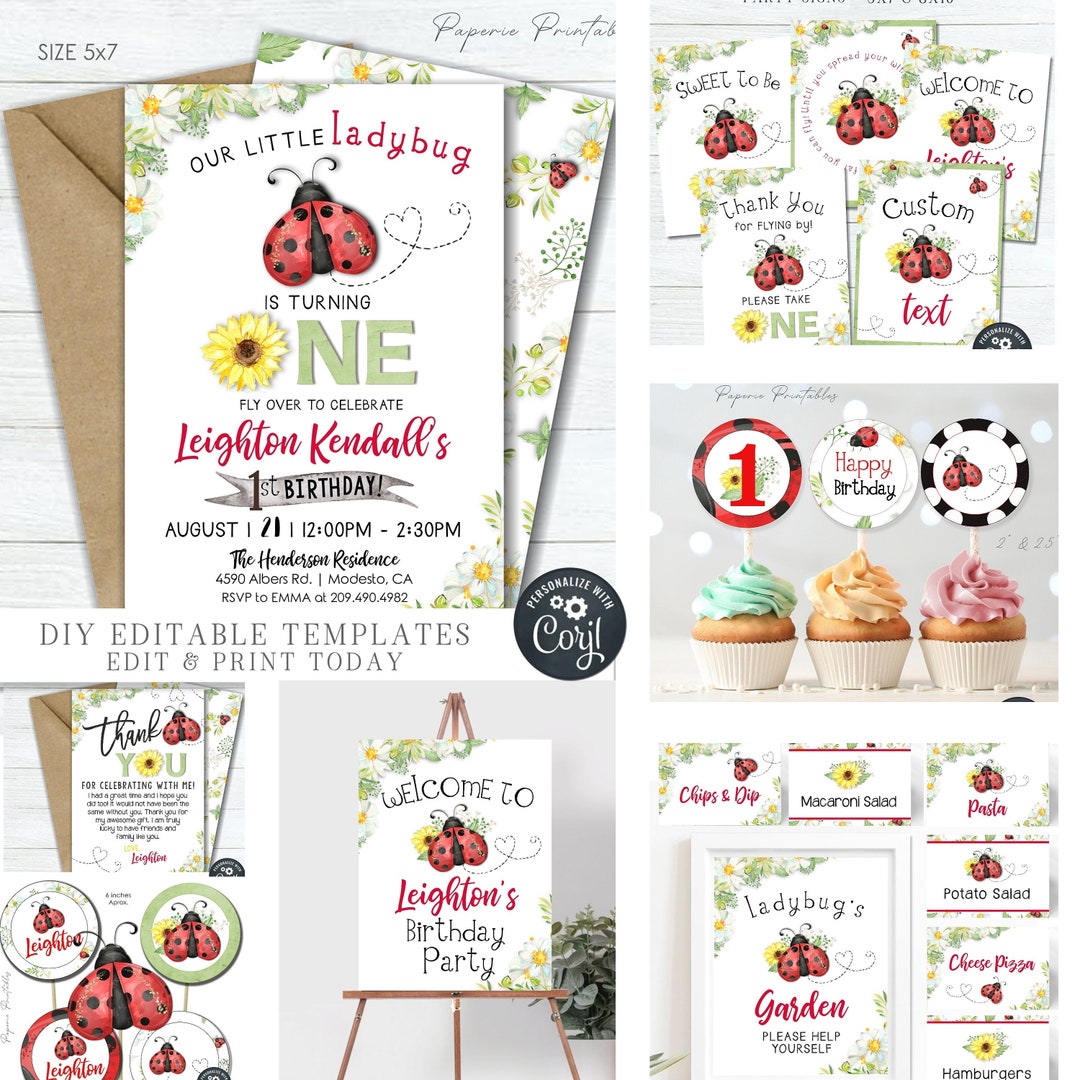 EDITABLE Ladybug Birthday Decorations Ladybug Birthday - Etsy