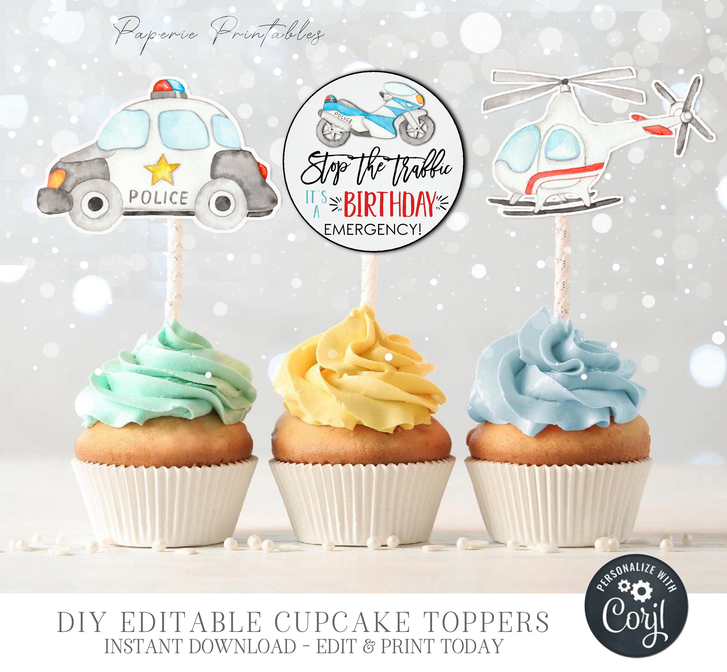 Editable Police Birthday Cupcake Toppers: DIY Party Decor (digital ...