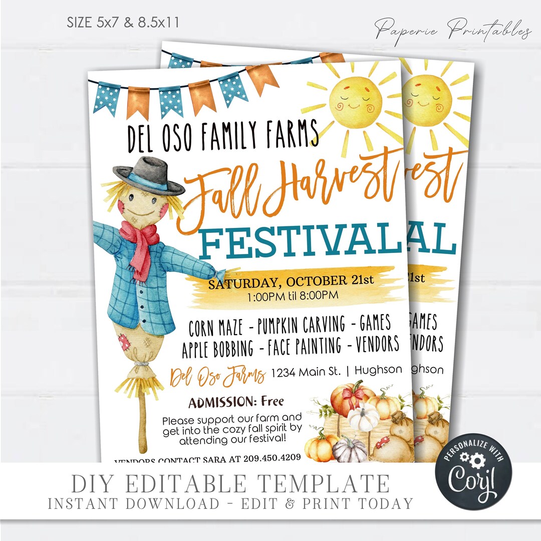 EDITABLE Fall Harvest Festival Flyer School Festival Flyer Church Fall ...