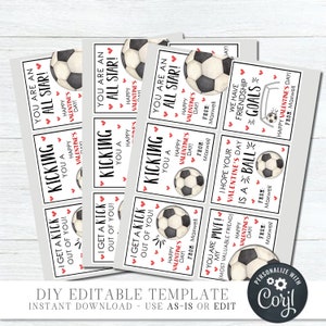Editable Soccer Valentine Cards: Kids Printable Tags (DIY Corjl) - Etsy