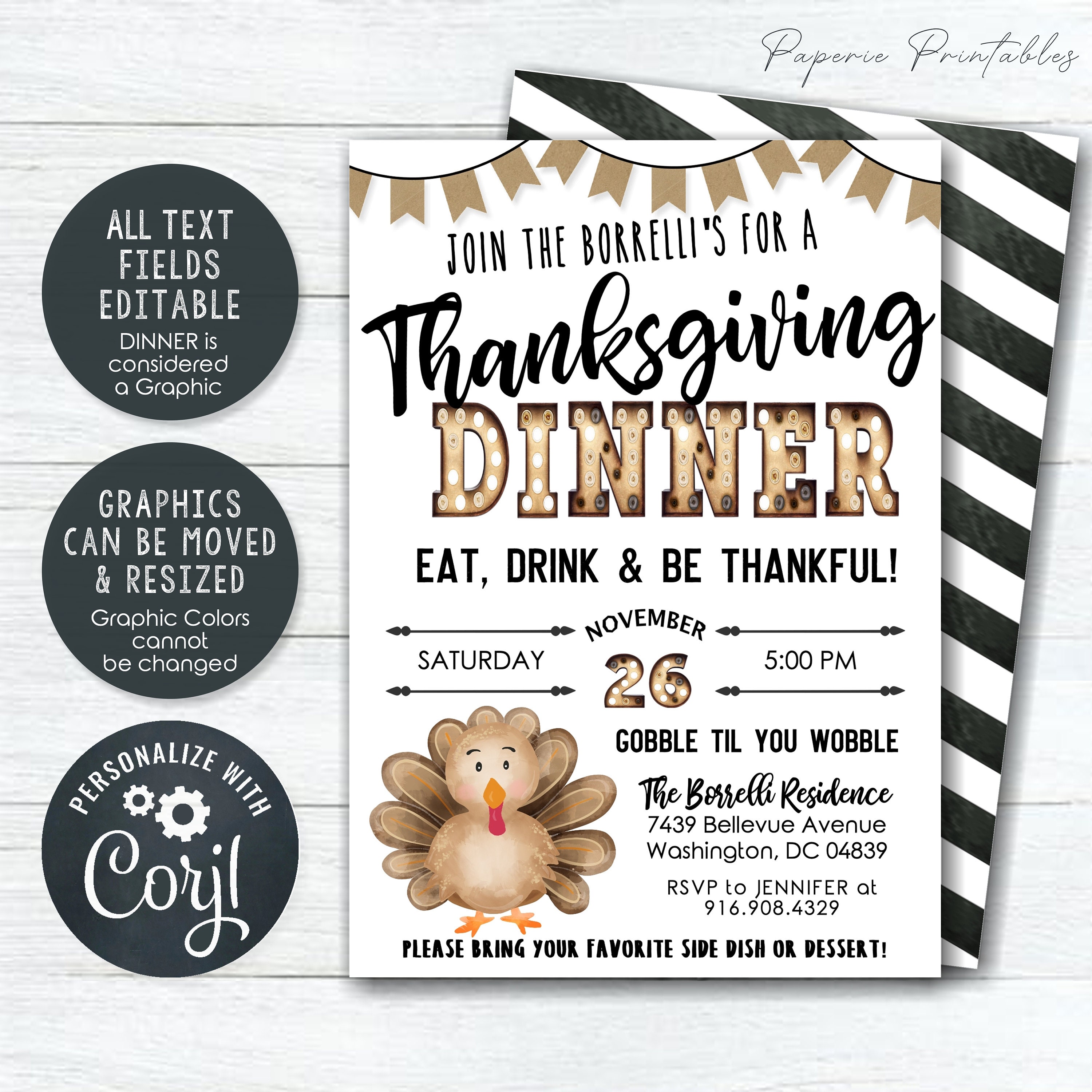 EDITABLE Thanksgiving Party Template Friendsgiving Dinner - Etsy