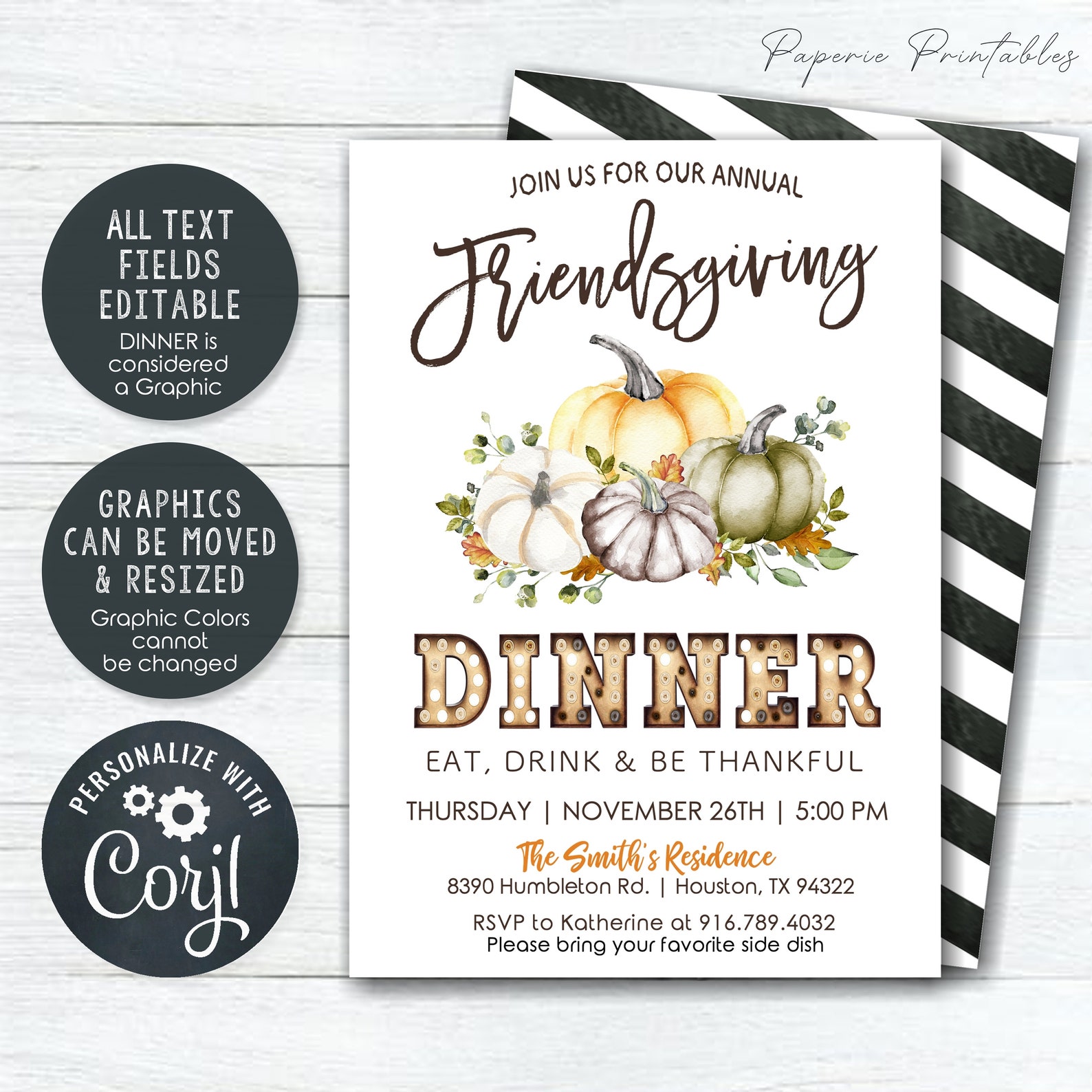 EDITABLE Thanksgiving Party Template Friendsgiving Dinner - Etsy